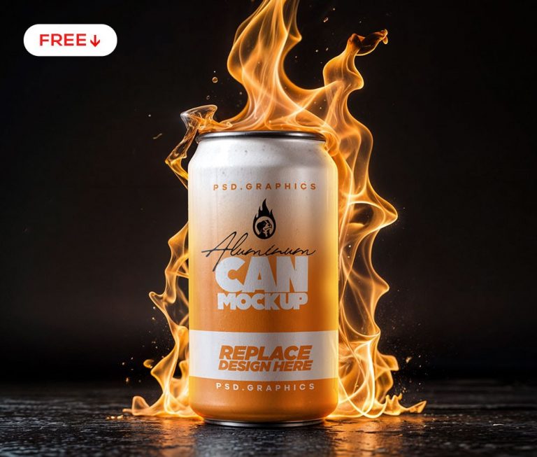 Free Mockup | Fire Aluminum Can Mockup | PSD Graphics