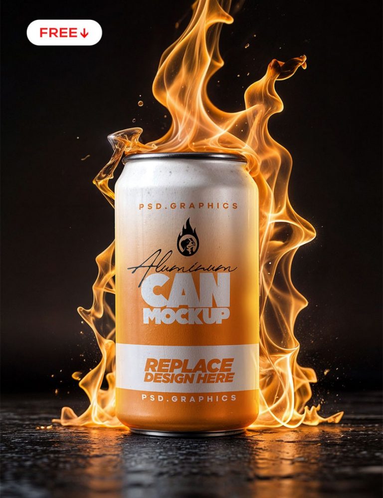 Free Mockup | Fire Aluminum Can Mockup | PSD Graphics