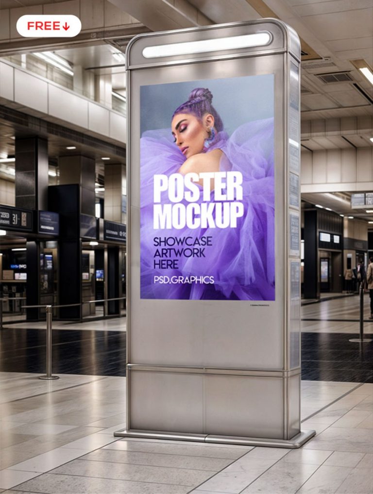 Free Mockup | Metro Station Poster Billboard Mockup | PSD Graphics